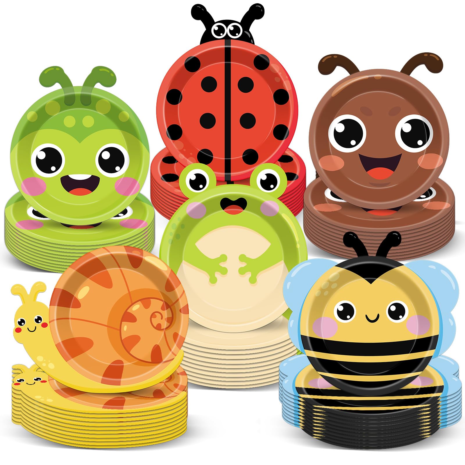 Amazon.com: 60 Pcs Bugs Party Plates Party Supplies Ladybug Bee Shaped ...