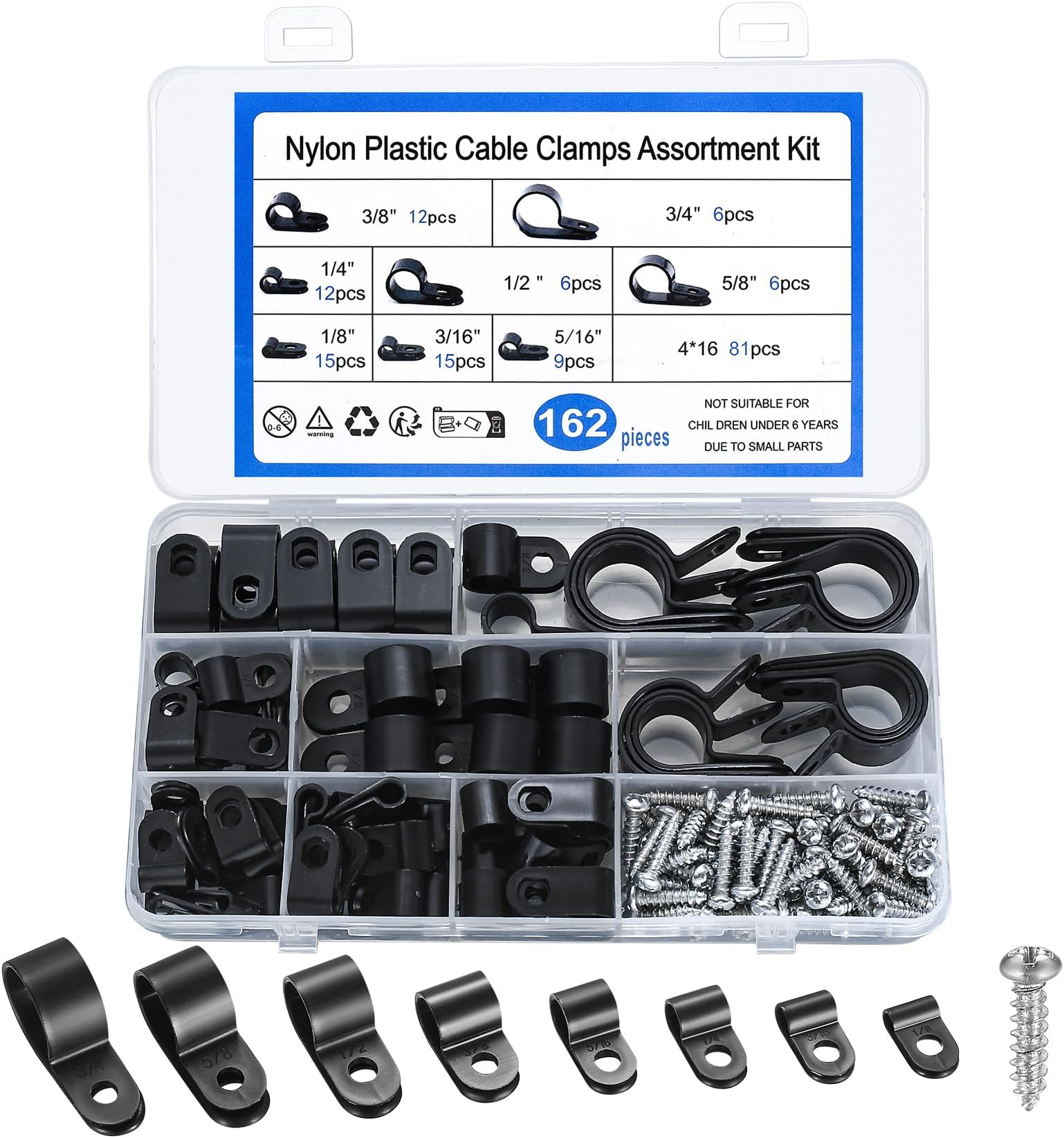 50 x Black Nylon Plastic P Clips - Fasteners for Conduit, Cable, Tubing ...