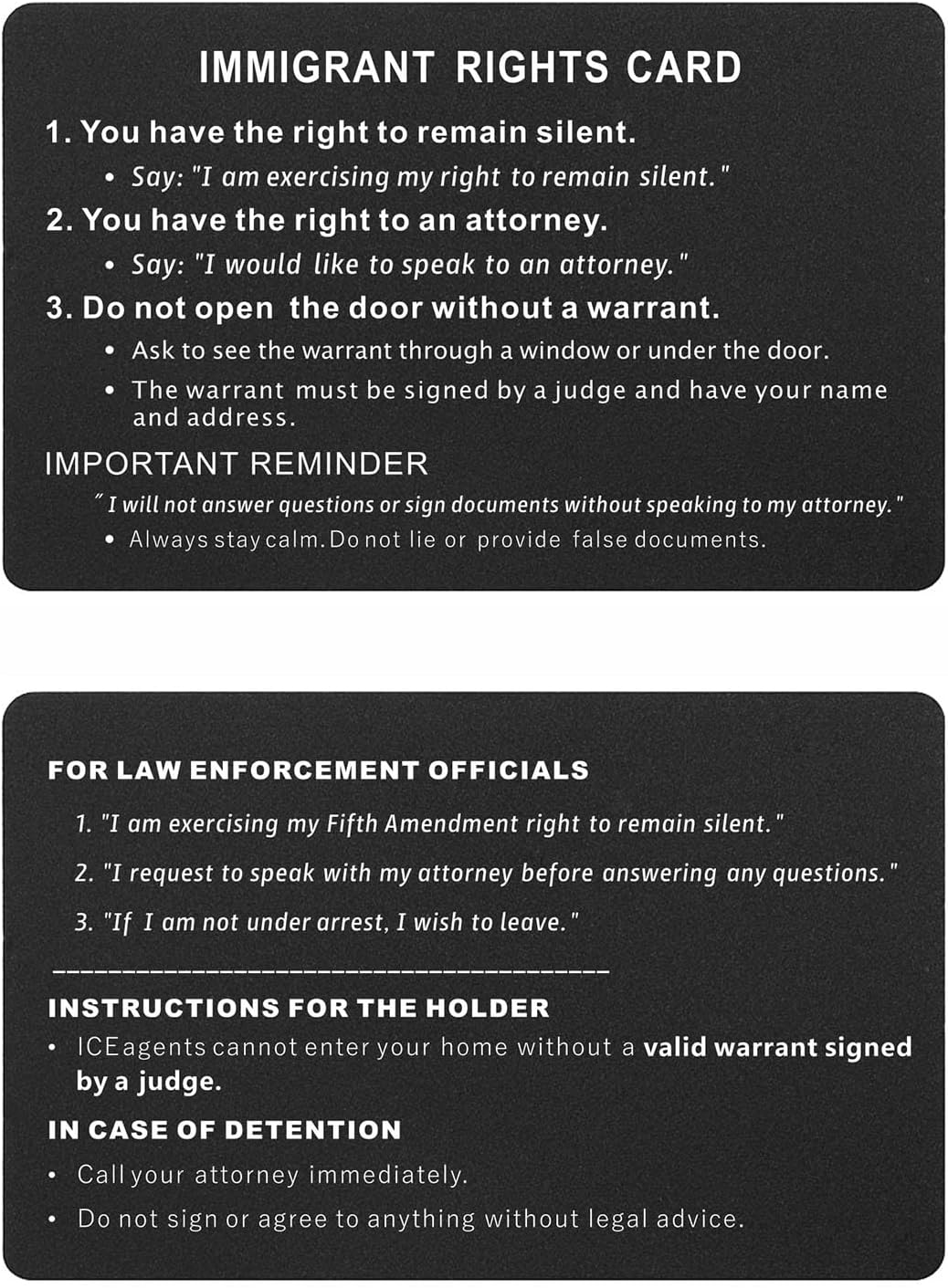 Amazon.com: TGCNQ Immigrant Rights Card, Essential Legal Rights Guide ...