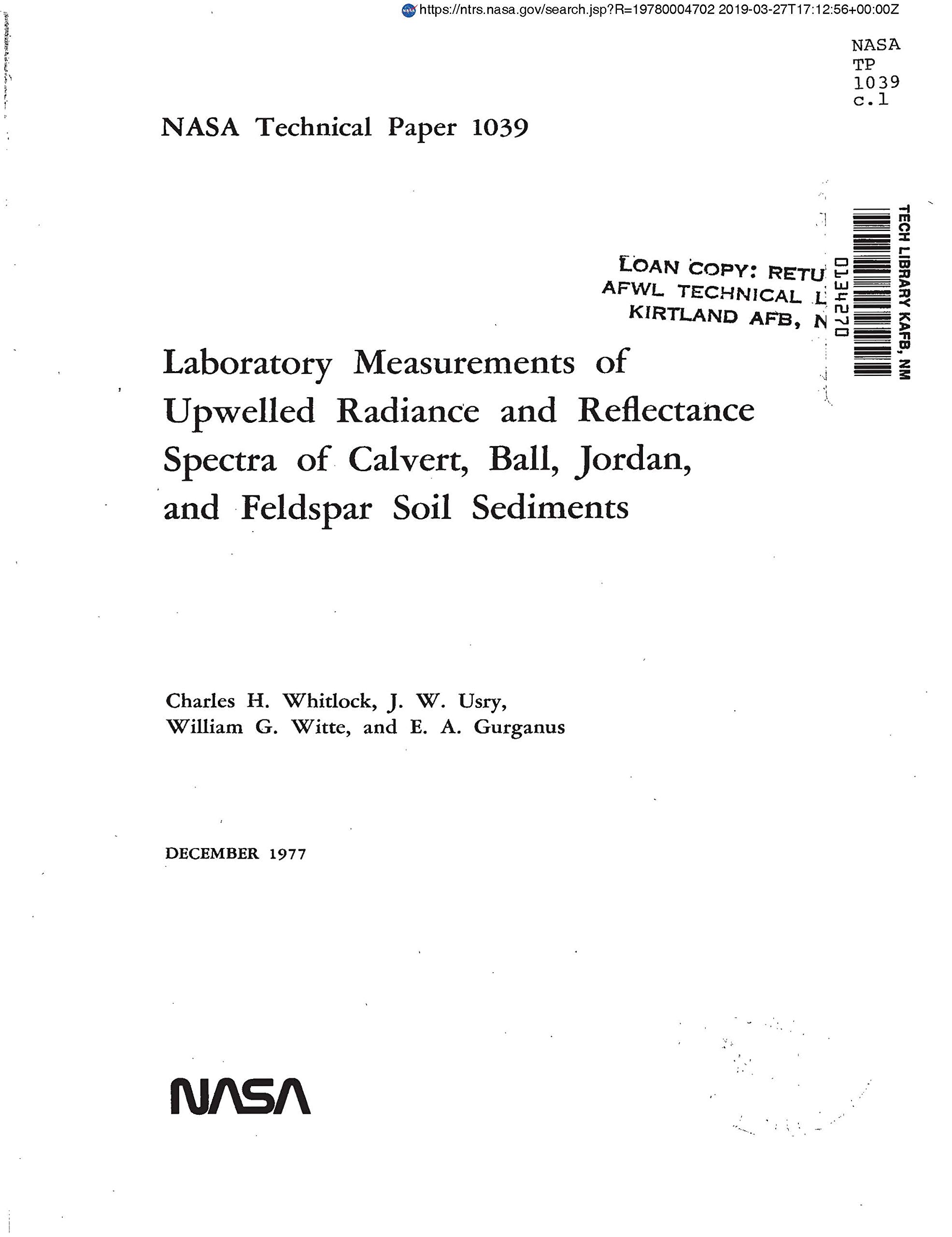 Buy Laboratory measurements of upwelled radiance and reflectance ...