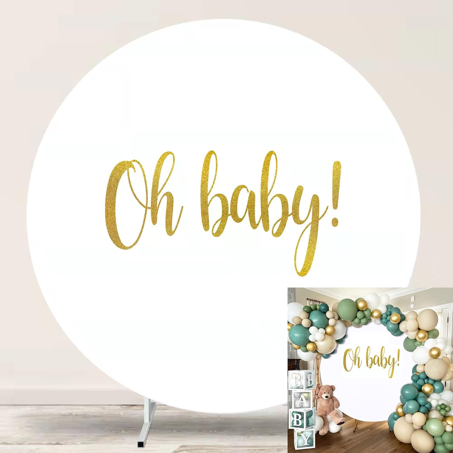 Amazon.com : Jditngp Oh Baby Round Backdrop Cover 6.5ft,White Round ...