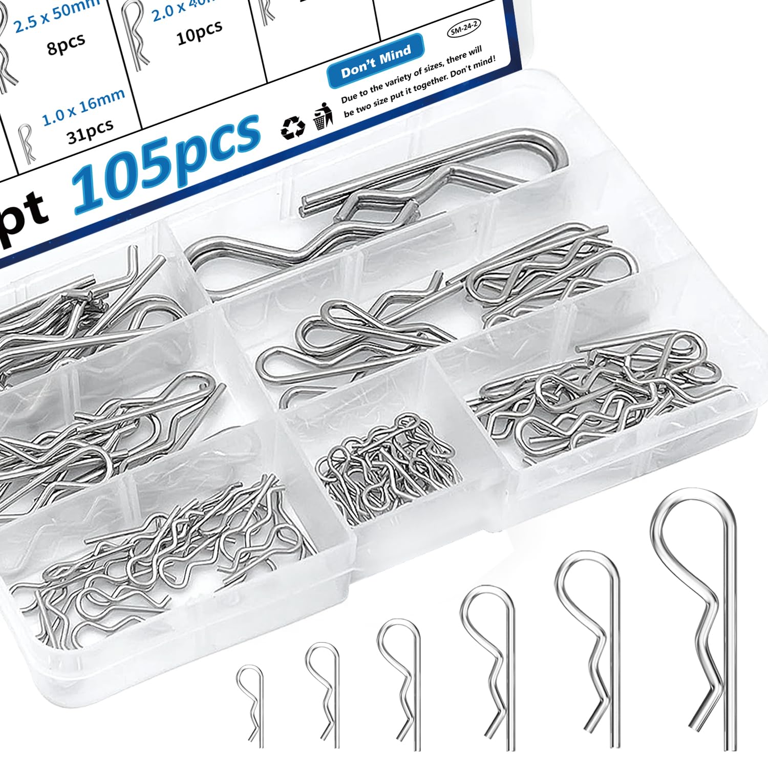 Seept 105pcs 7-Sizes 304 Stainless Steel Cotter Pins Hitch Pin Clip ...