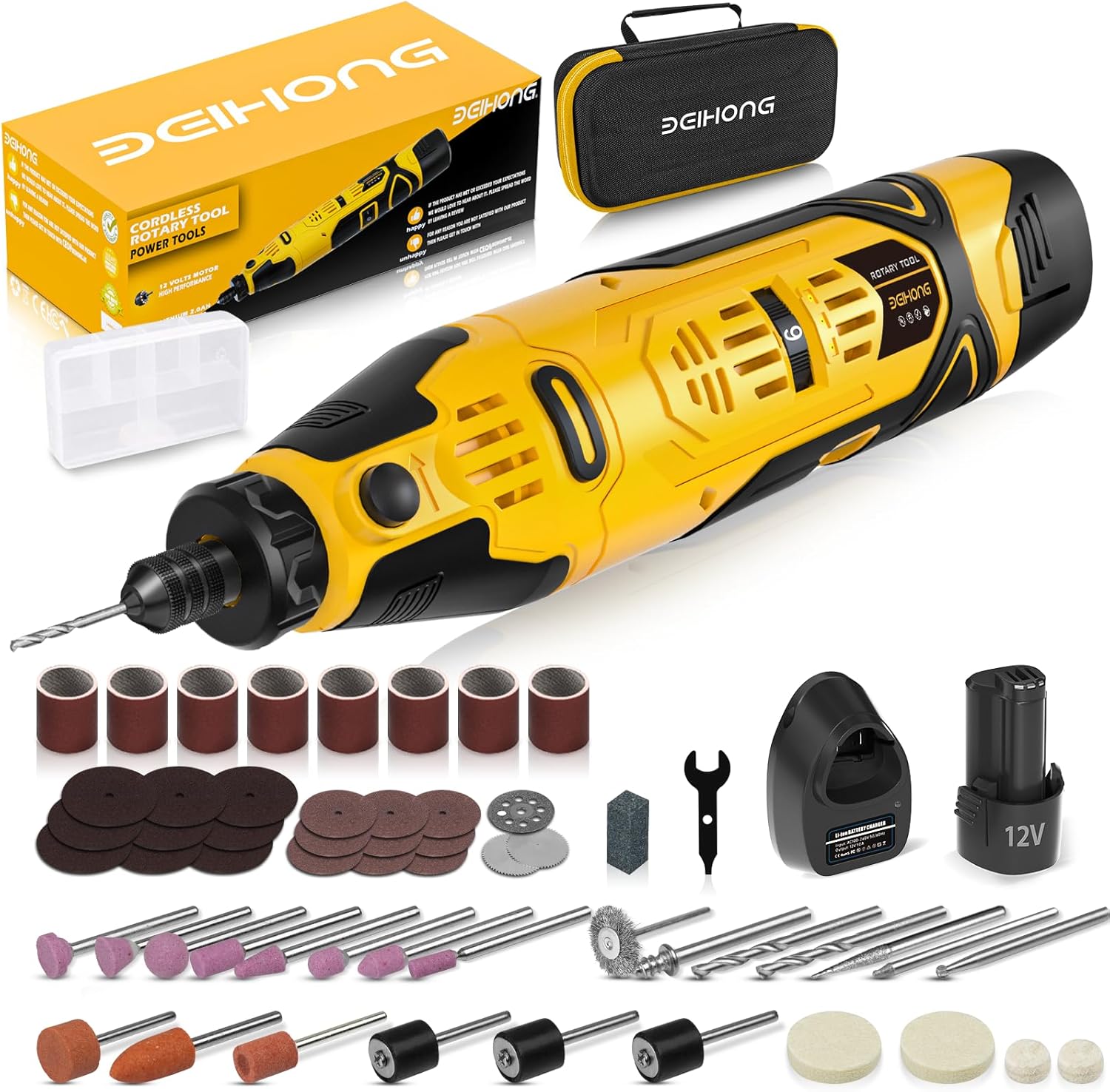 BEI & HONG 12V Cordless Rotary Tool, 6 Speeds to 35000 RPM, Power Rotary Tools with 2.0Ah ...