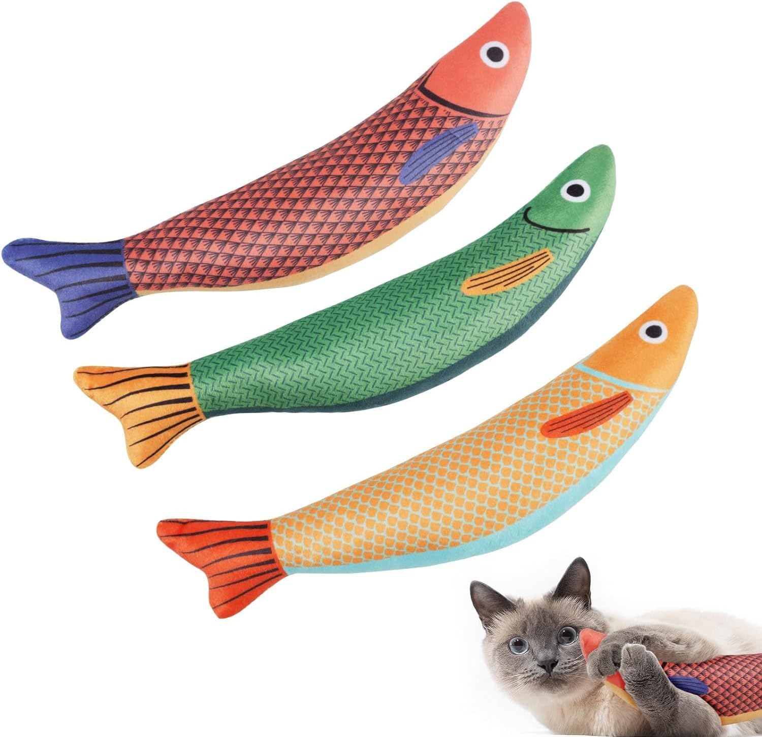 BEANPRECOY Catnip Toy, 3 Pcs Cat Fish Toy, Cat Chew Toys, Soft and ...