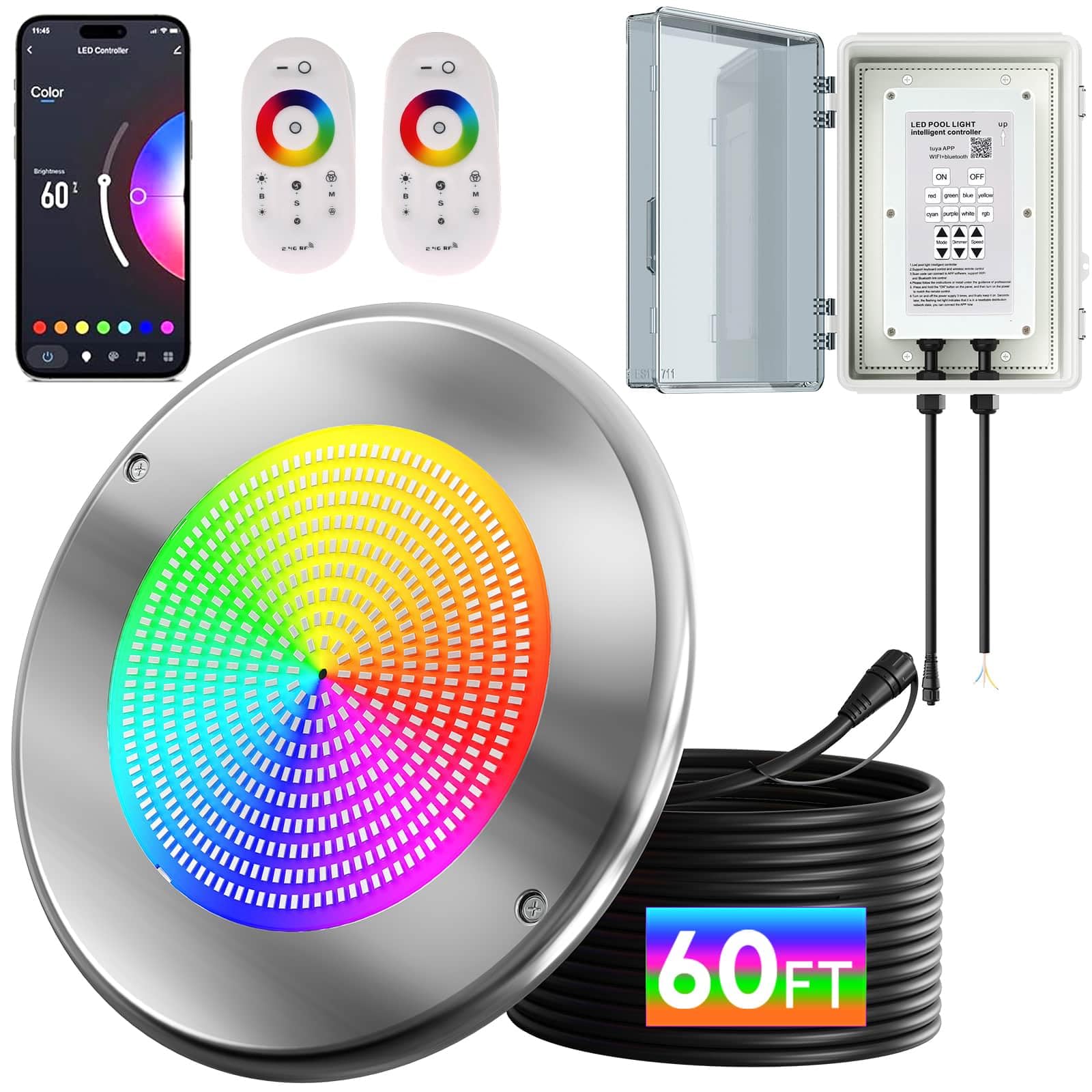 Amazon.com : PoCare 60W 10 Inch Smart LED Pool Lights for Inground Pool ...