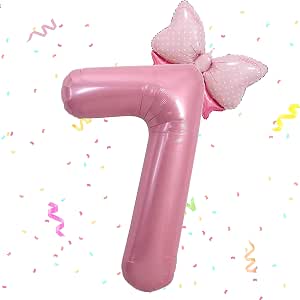 Amazon.com: 40 Inch Pink Number 7 Balloon & Mini Bow Balloon for Girl's ...
