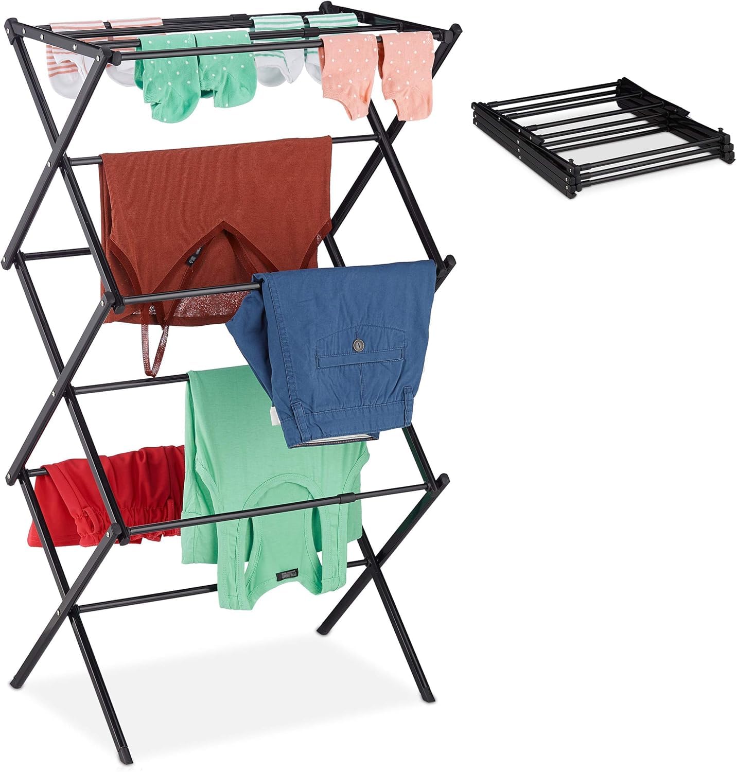 Lukzer 3-Tier Foldable Metal Drying Rack, Expandable Laundry Rack ...