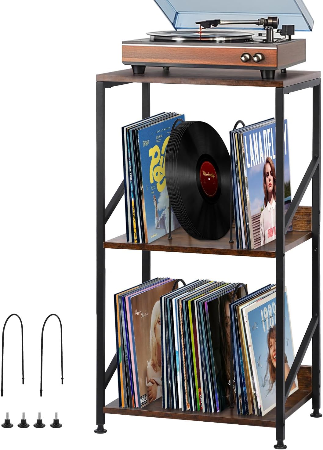 Amazon.com: Record Player Stand, 3 Tier End Table with Record Storage ...