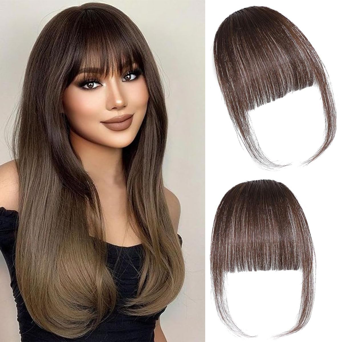 Amazon.com : Amaattee 100% Human Hair Bangs Clip in Hair Extensions ...