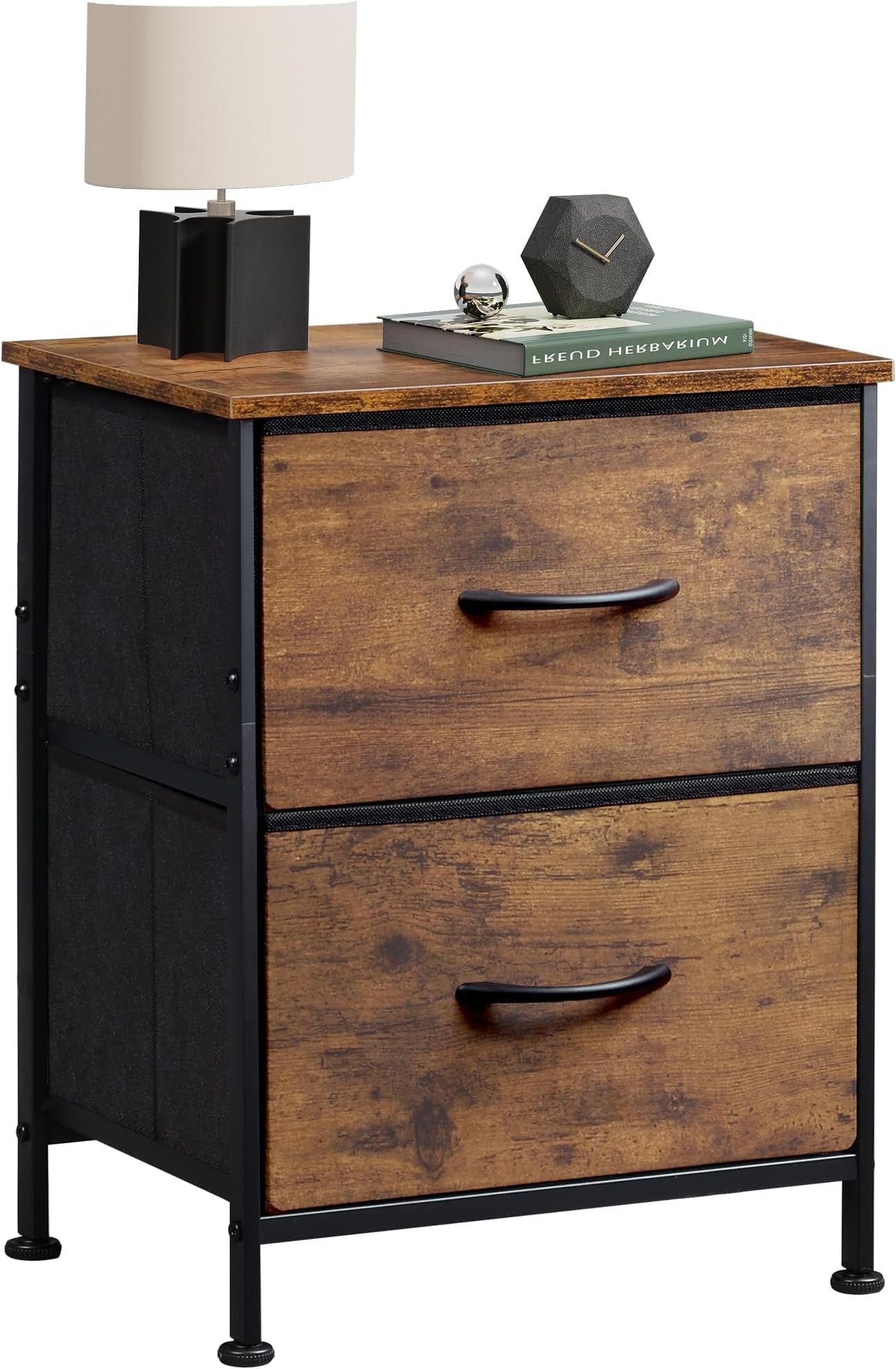 Amazon.com: Luban Nese Nightstand with 2 Fabric Drawers, Small Bedside ...