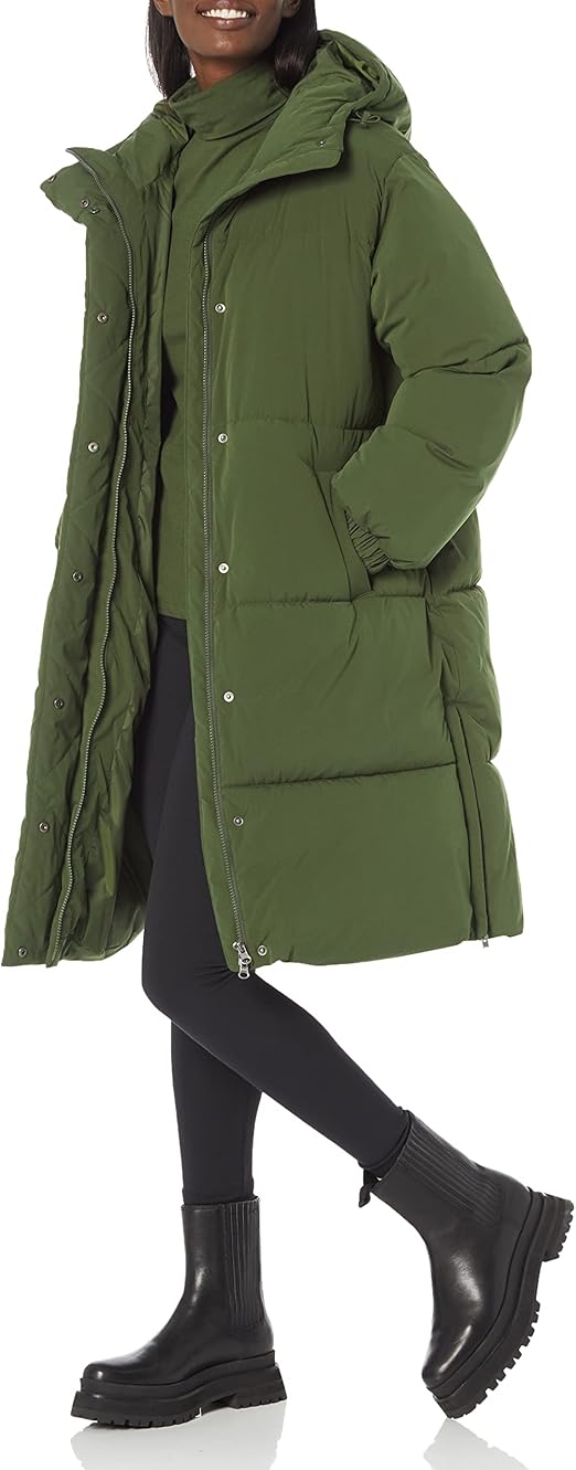 Amazon.com: Amazon Essentials Women's Oversized Long Puffer Jacket ...