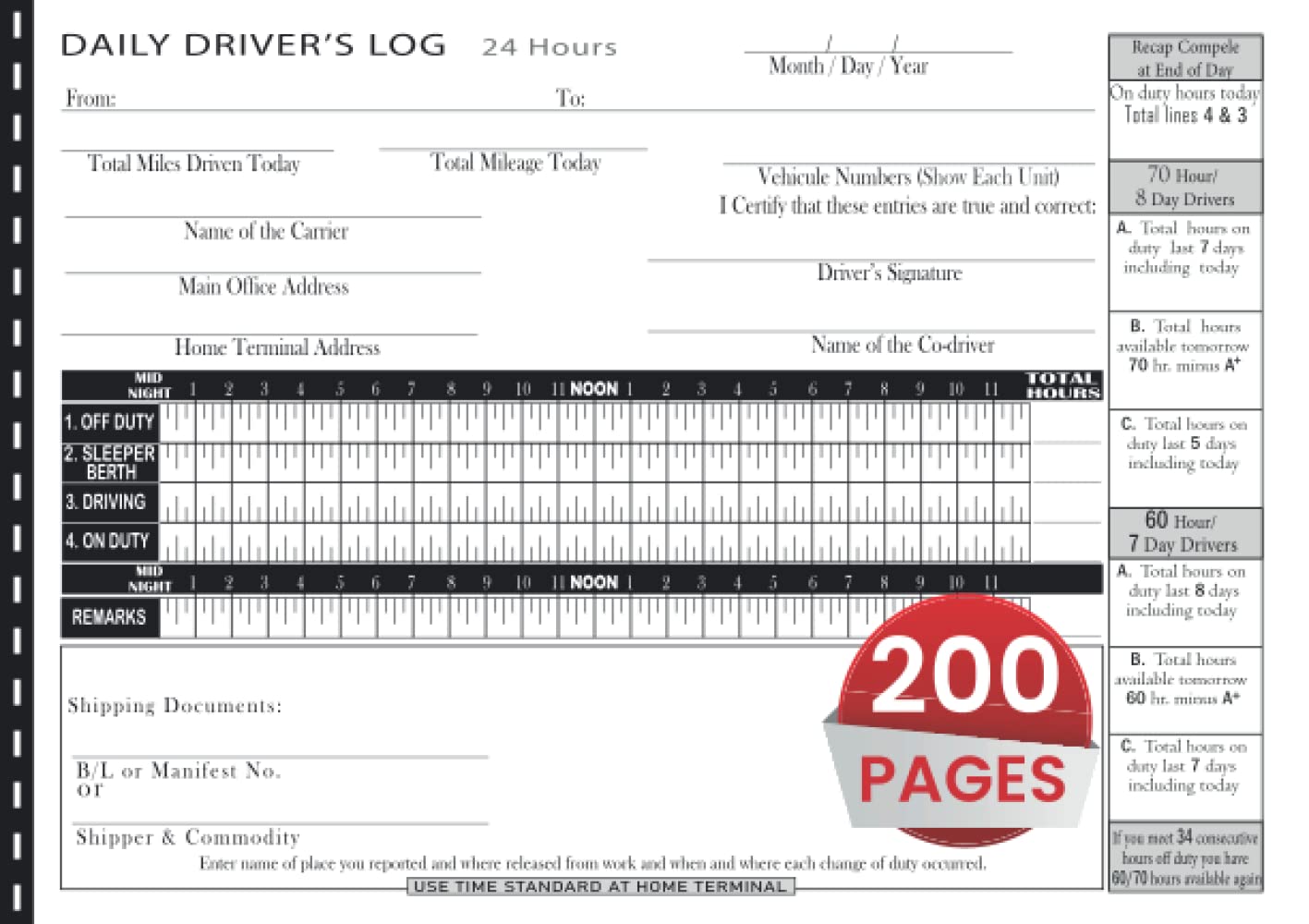 Driver Daily Log Book: Log Book for Truckers with Detailed Driver ...