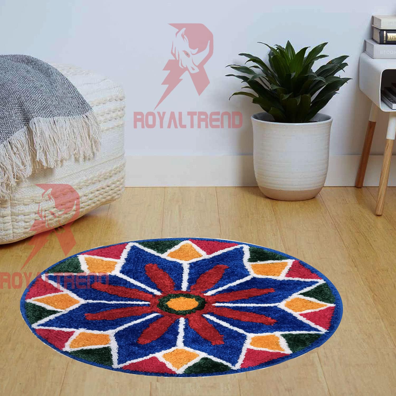Buy vihs Traditional & Polyester Anti-Skid Rangoli Round Door Mat ...