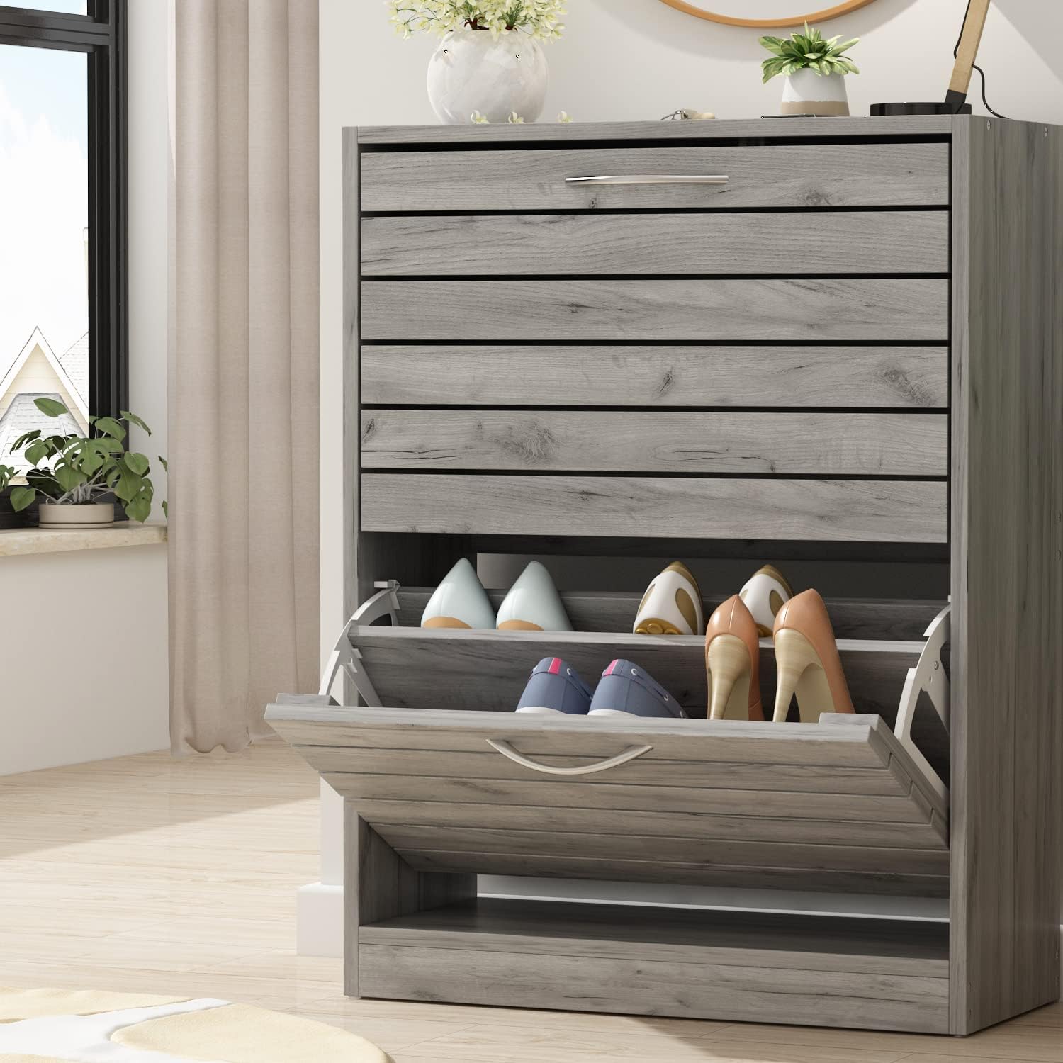 Amazon.com: AIEGLE Shoe Storage Cabinet with 2 Flip Drawers for ...