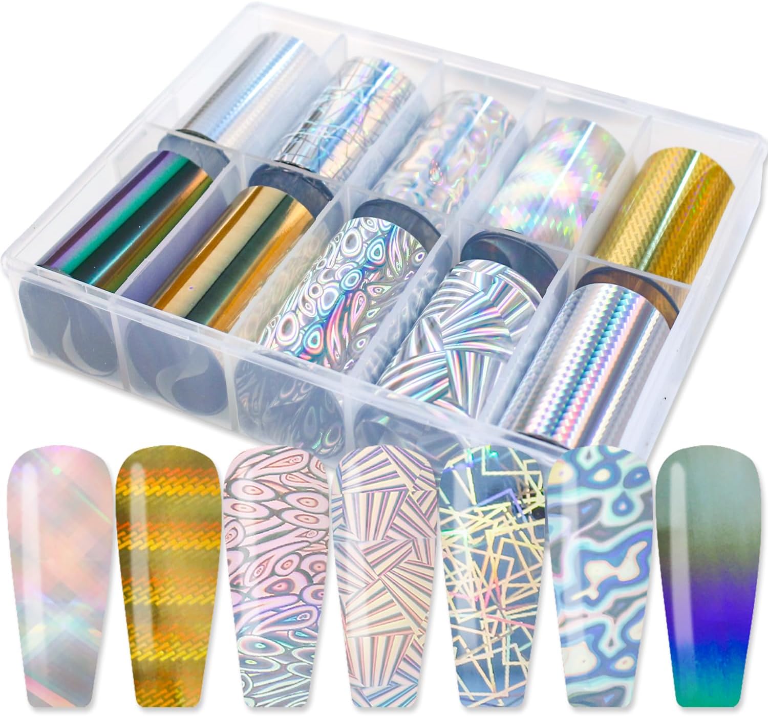 Amazon.com: DANNEASY 10 Roll Metallic Silver Nail Foil Transfer Laser ...