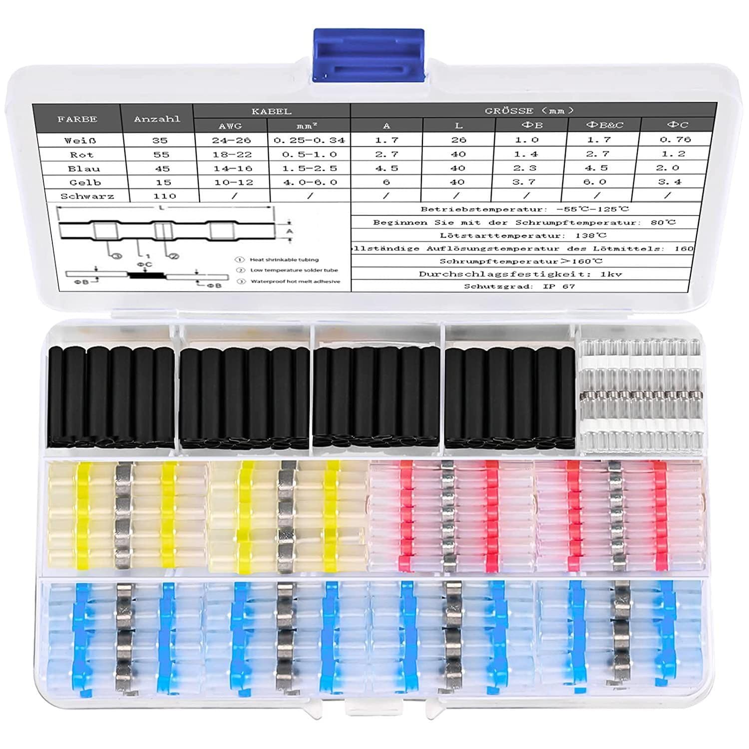 Solder Seal Wire Connectors 140-Piece Heat Shrink Solder Connector Kit ...