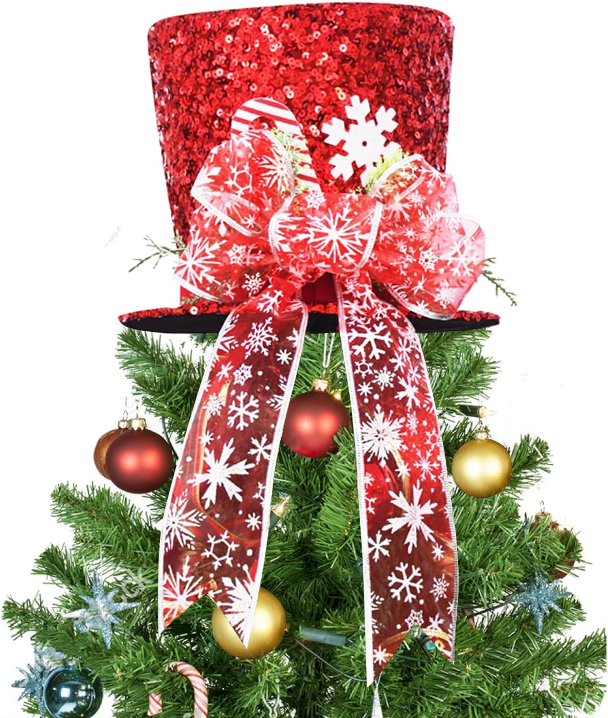 Amazon.com: Christmas Tree Topper Hat, 2023 Red Candy Cane Bow ...