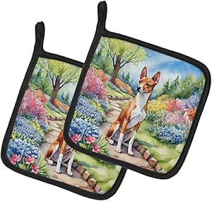Amazon.com: Basenji Spring Garden Pair of Pot Holders : Home & Kitchen