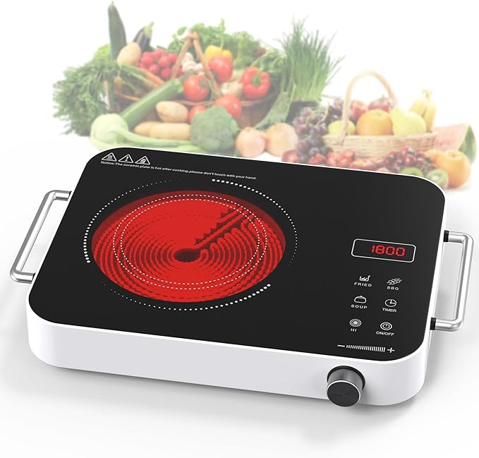 Amazon.com: GIHETKUT Single Burner Electric Cooktop,1800W 110V Electric ...