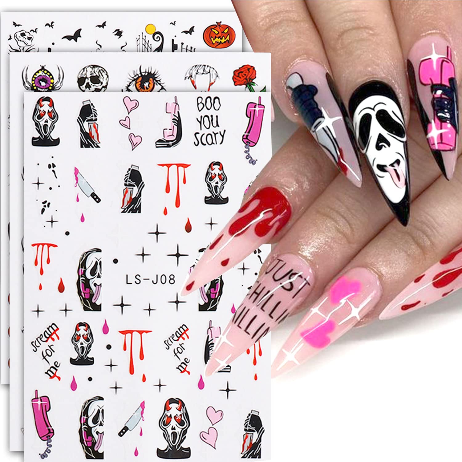 Amazon.com: Halloween Nail Art Stickers Decals Day of Death Nail Art ...