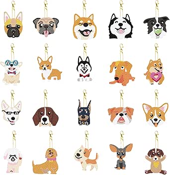 Amazon.com: beinkmake 20Pcs Diamond Painted Keychains Dogs Art ...