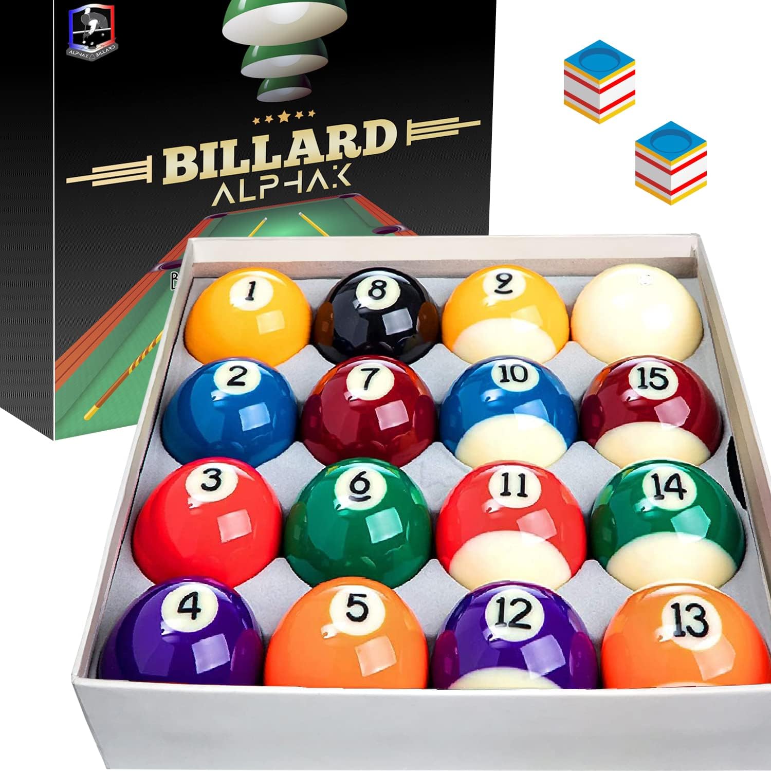 AlphaK Official American Billiard Balls - Set of 16 Multi-Coloured ...
