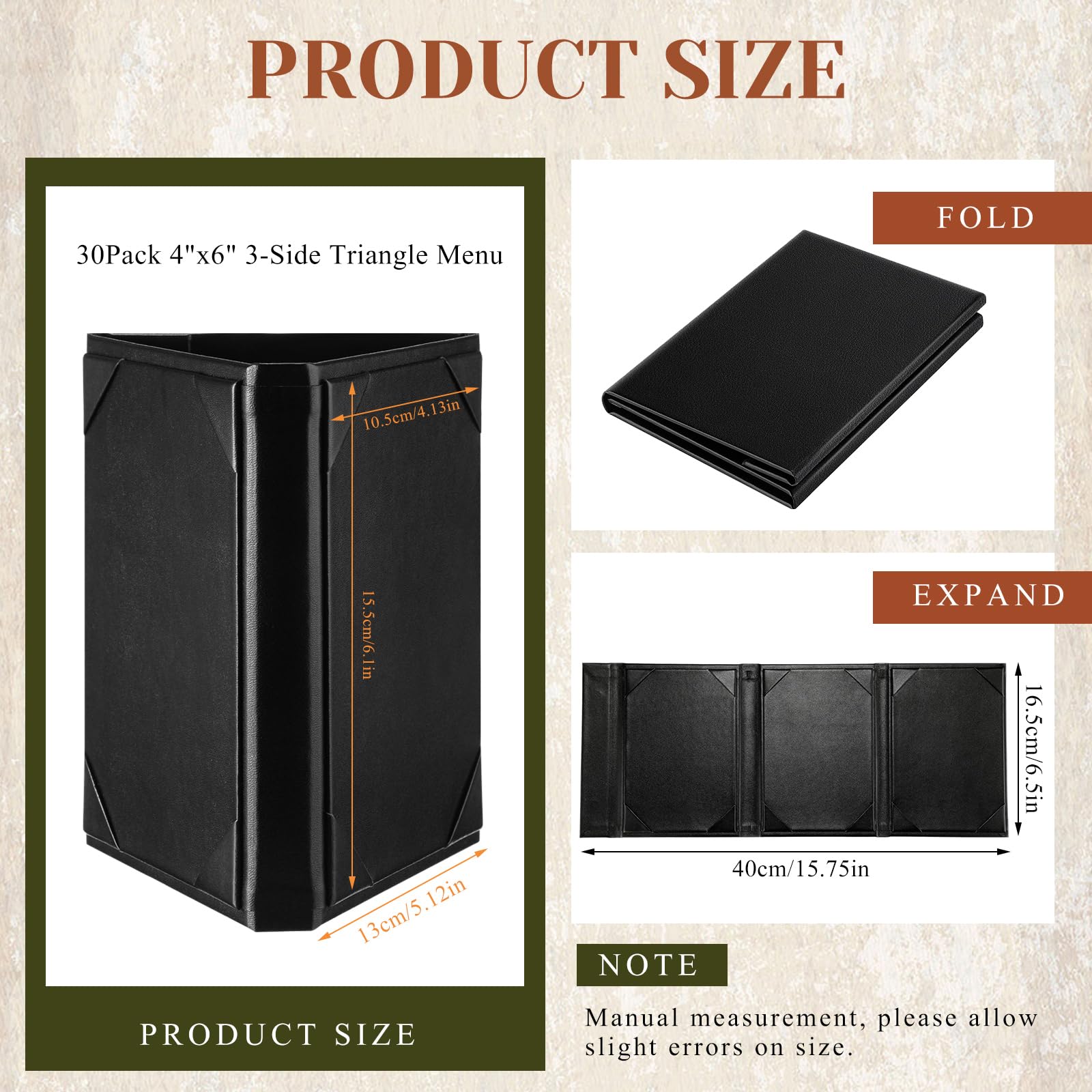 Snapklik.com : 30 Pcs 4 X 6 Inch Triangle Table Tent Leatherette Menu ...