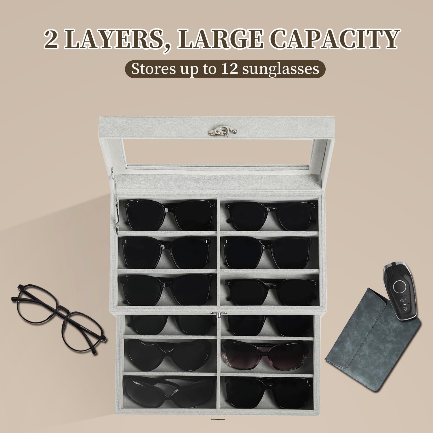 Snapklik.com : AUTOARK 12-Slot Sunglass Storage Organizer Box,2-Layer ...