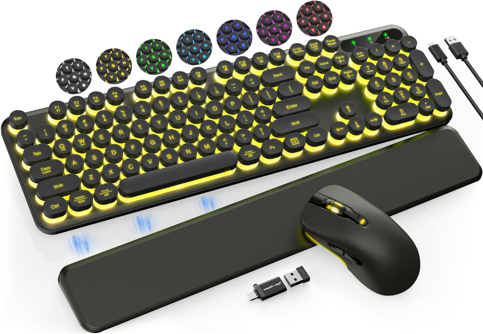 Amazon.com: Wireless Keyboard and Mouse Backlit - Retro Round Keycaps ...