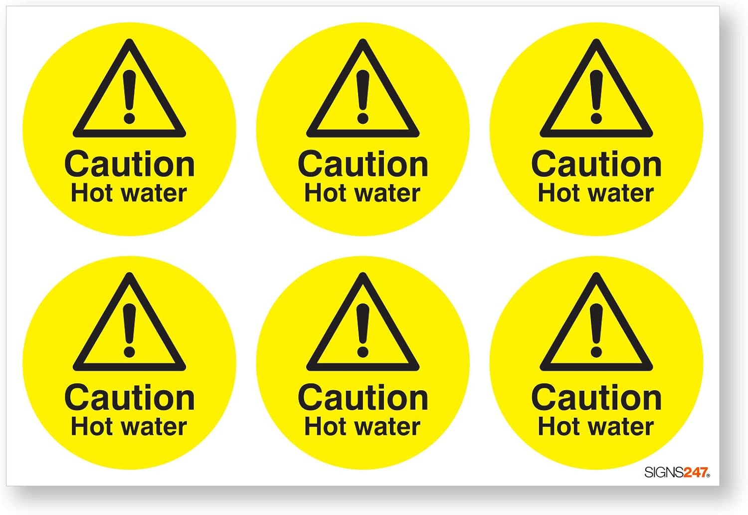 Caution Hot Water Safety Stickers Sign - 6 Pack Self Adhesive 65mm ...