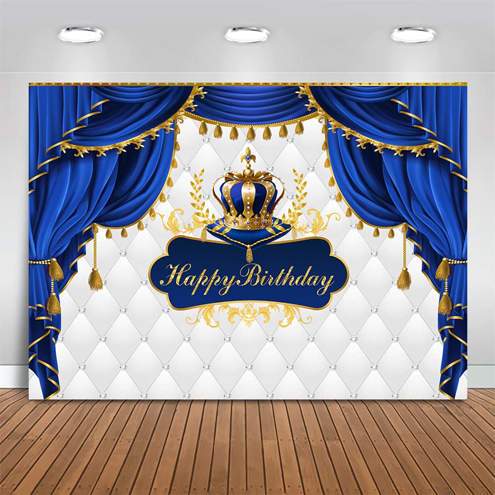 Mocsicka Royal Blue Birthday Backdrop Prince Blue Gold King Crown ...