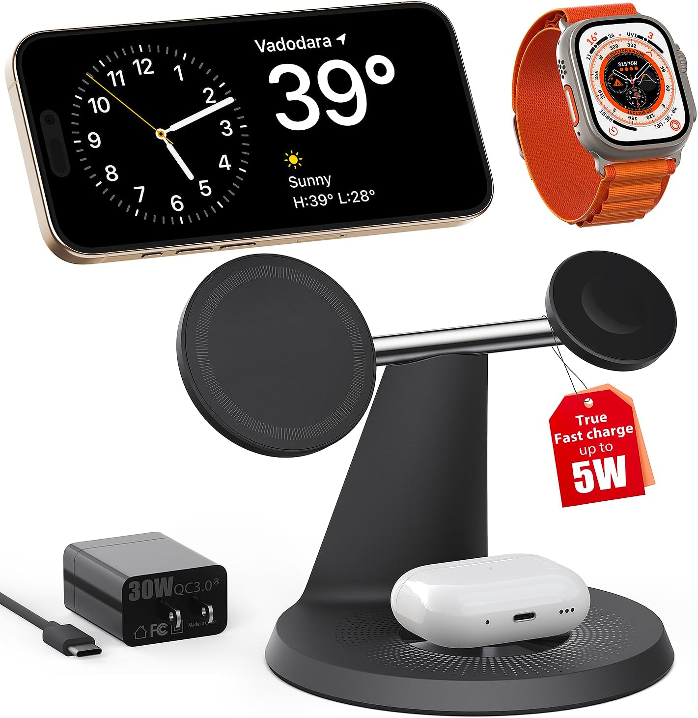 Amazon.com: Wireless Charger for iPhone Watch AirPods: 3 in 1 Charging ...