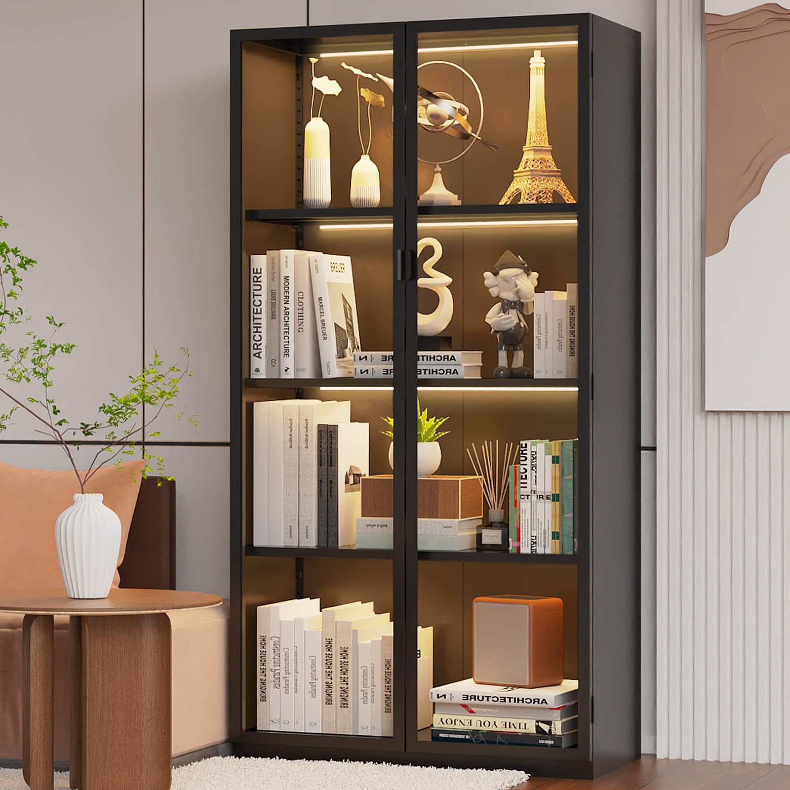 Amazon.com: BROTTAR Display Cabinet with Glass Doors, Curio Storage ...