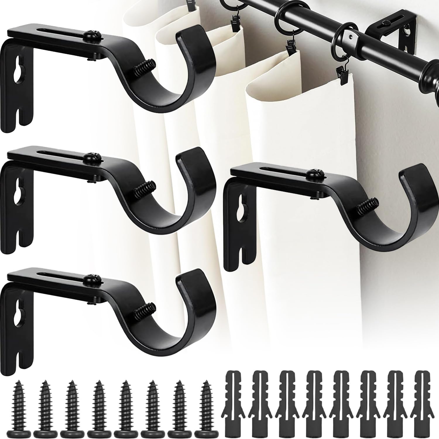 4PCS Ganchos Ajustables para Barra de Cortina, Soportes para Barra de ...