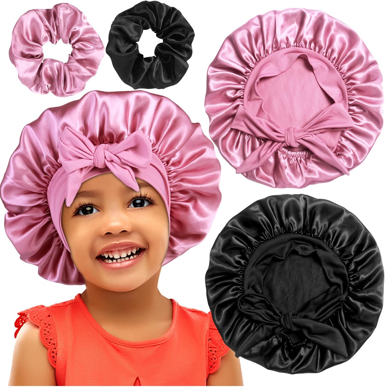Amazon.com: 2+2 Satin Bonnets with Scrunchies for Kids, Cute Hair ...