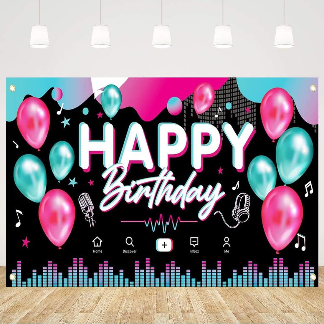 Music Theme Happy Birthday Backdrop Birthday Party Banner Decorations ...