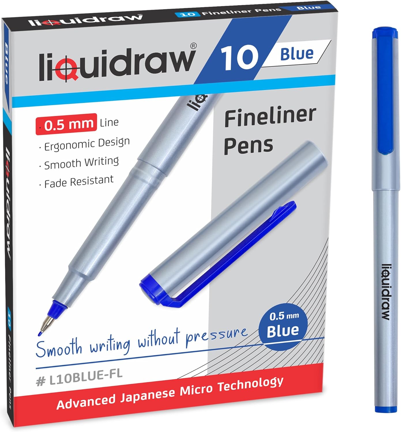 Liquidraw Blue Fineliner Pens - Set of 10 | Fine Point 0.5 mm Tip ...