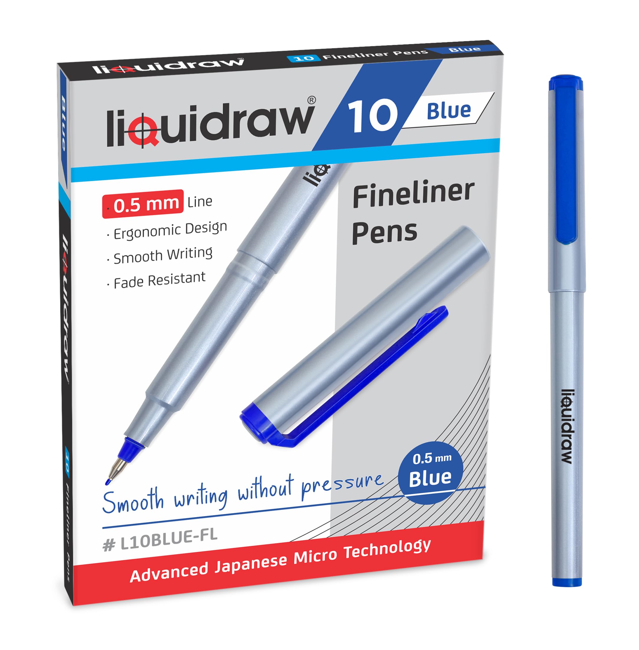 Liquidraw 10 Blue Fineliner Pens Set Fine Point Pens 0.5mm Fineliners ...