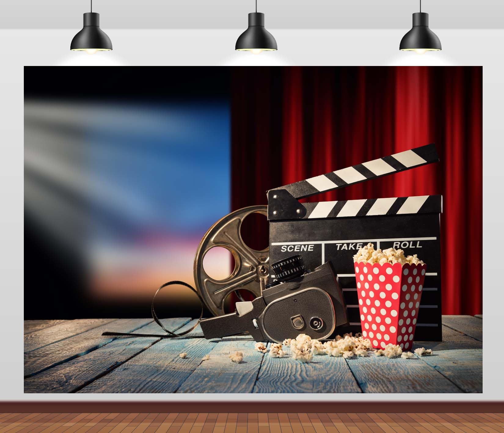 Amazon.com : CORFOTO 5x3ft Retro Film Background Old Movie Camera on ...