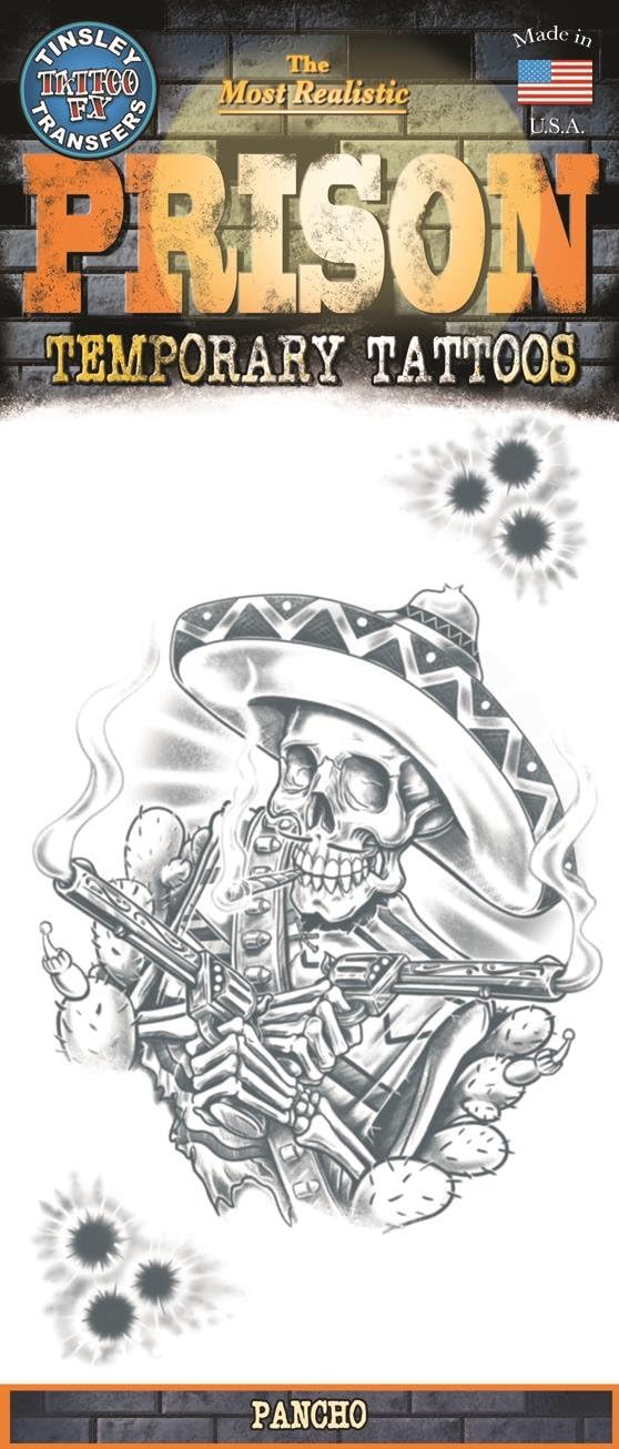 Amazon.com: Tinsley Transfers Pancho Prison Temporary FX Tattoo, Black ...