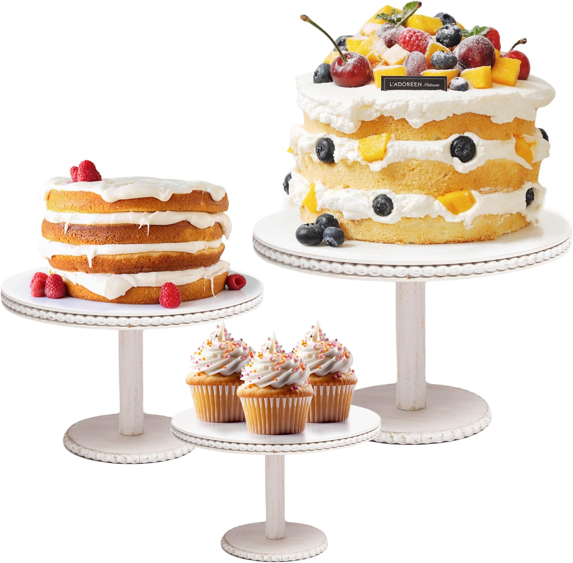 Amazon.com: Skylety 4 Tier Round Cupcake Tower Stand Beaded Wood Cake ...