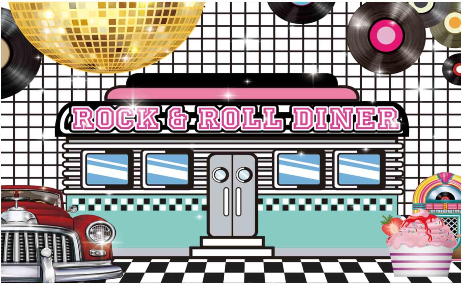 Amazon.com : Funnytree 50s Retro Rock N Roll Diner Party Backdrop Sock ...
