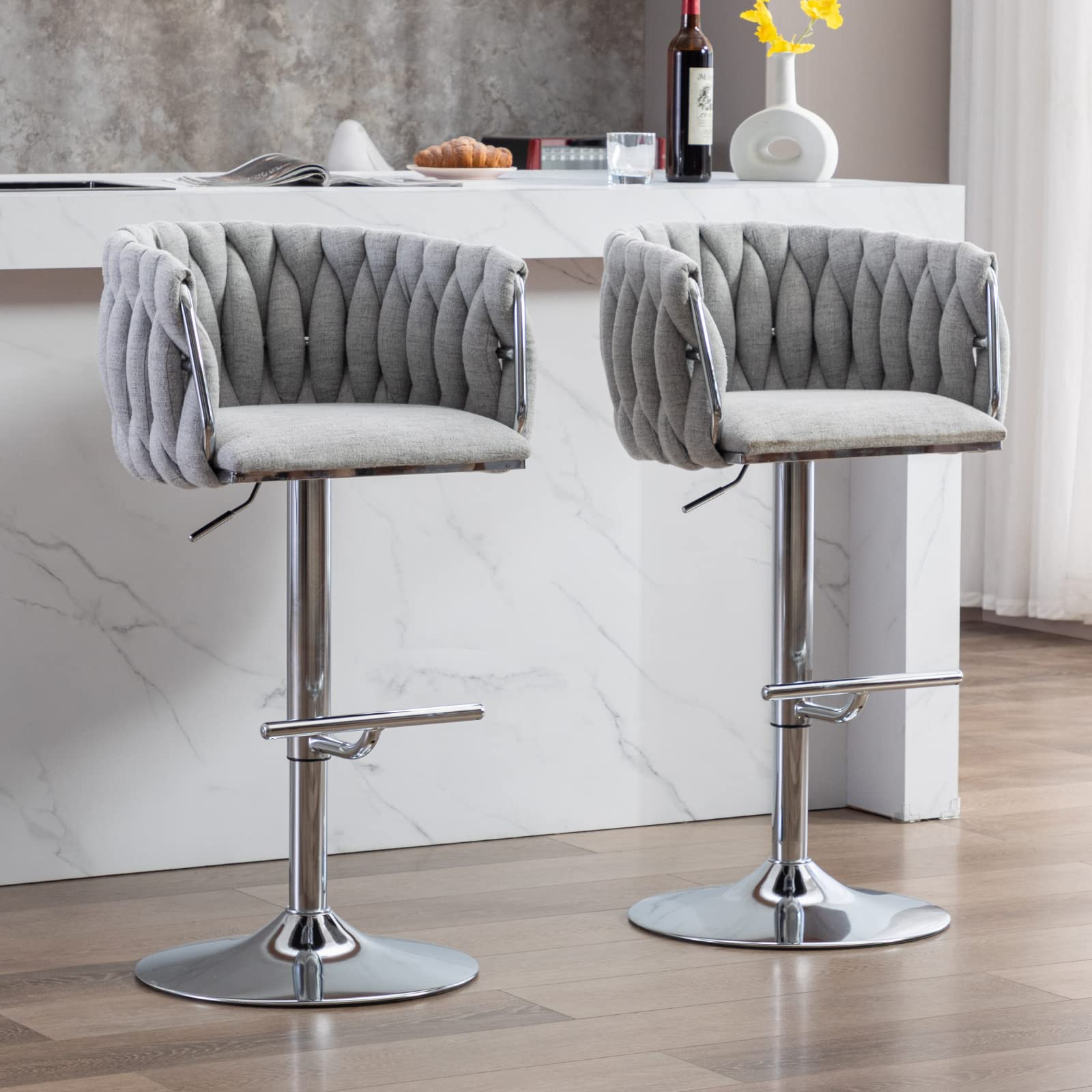 HEAH-YO Swivel Bar Stools Set of 2, Adjustable Counter Height Bar ...