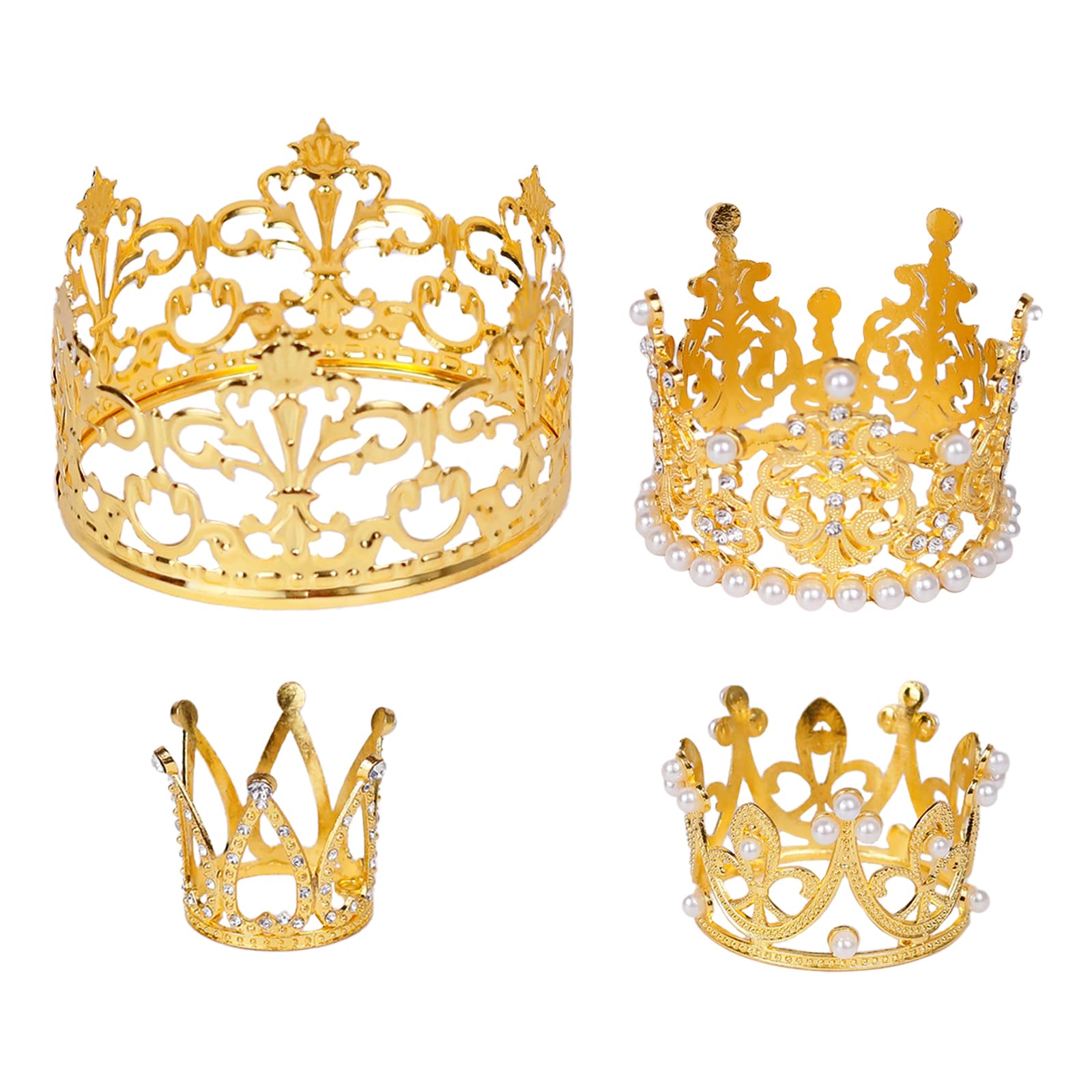 Amazon.com: 4 Pieces Crown Cake Topper Artificial Pearl Crystal ...