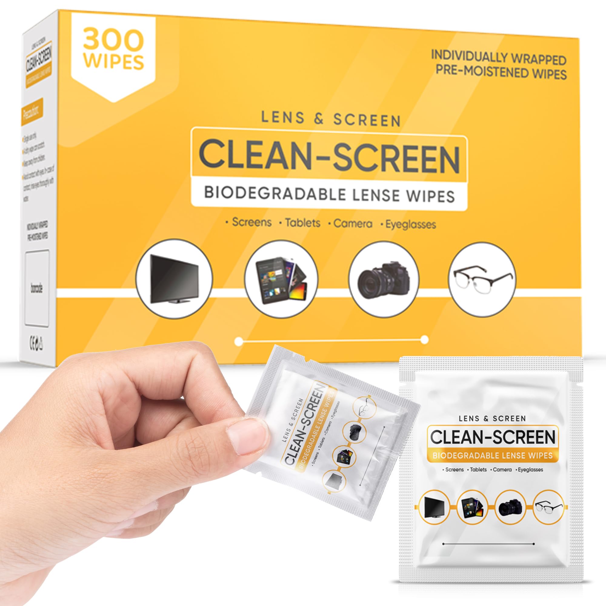 Clean-Screen 100% Biodegradable Lens Wipes | A Set of 300 ...