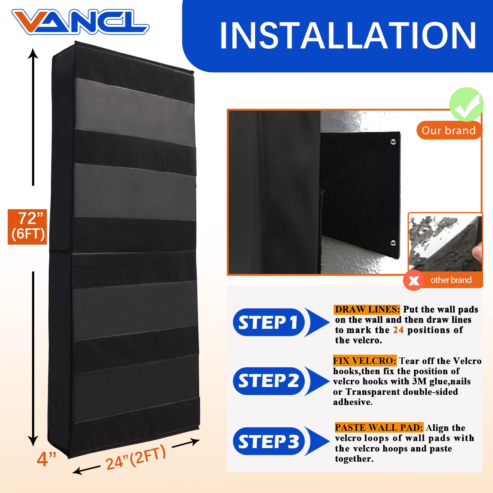 Amazon | VANCL 2x6フィート 壁パッド 4インチ ジム用壁パッド 高さ6