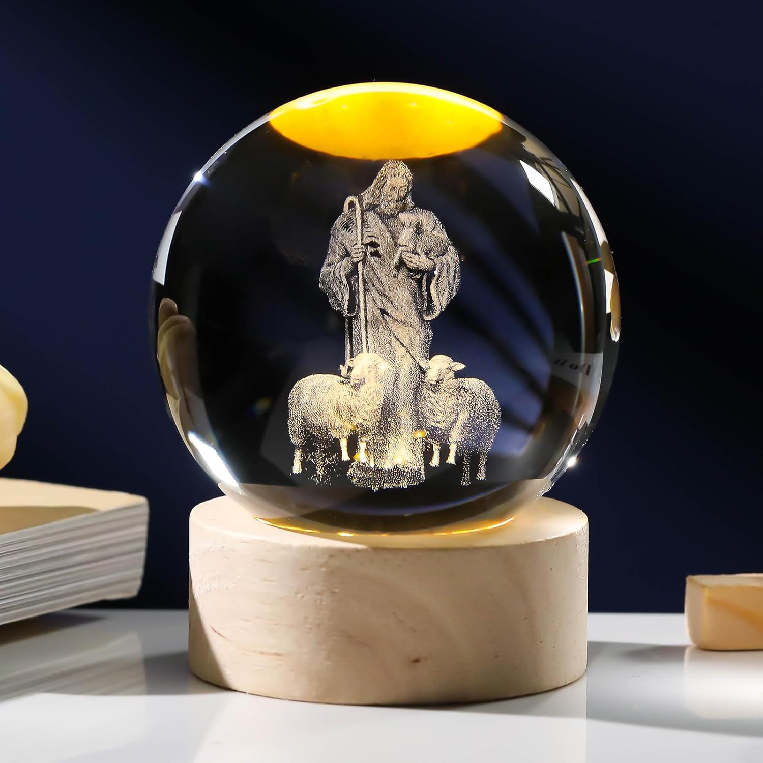 Amazon.com: Arikyrist 3D Crystal Jesus Figurine Statue Night Light ...