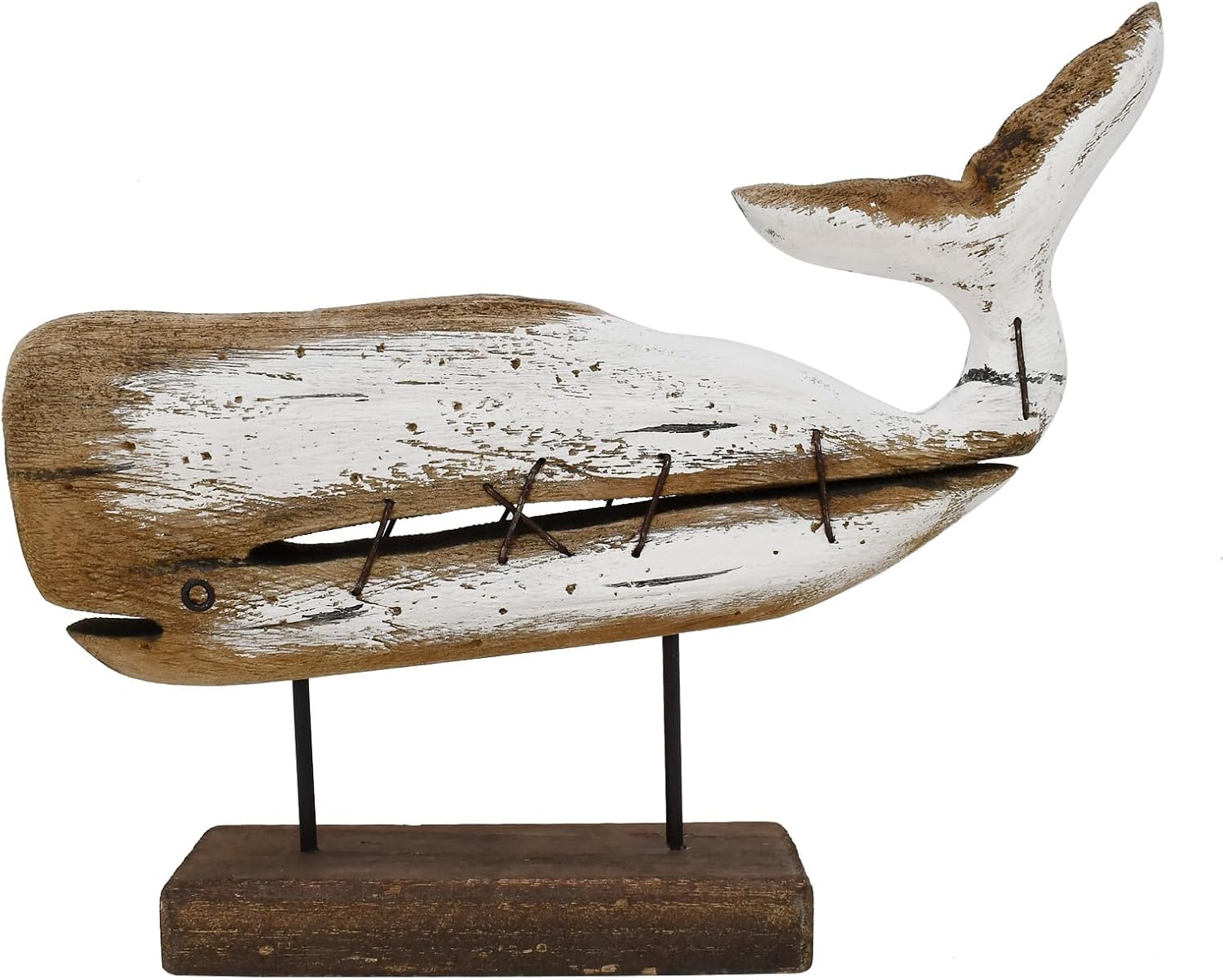 Amazon.com: Veclotch Rustic Distressed Wood & Metal Whale Figurine ...