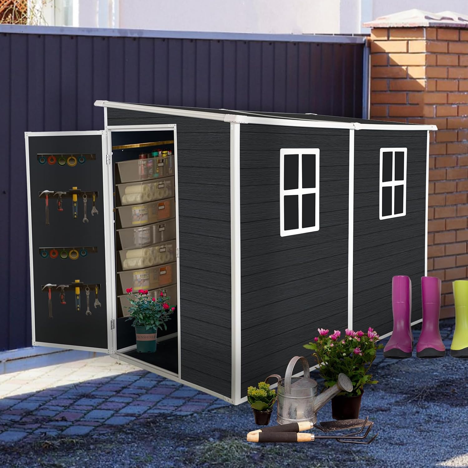 Amazon.com : LANTRO JS Outdoor Storage Shed with Floor Included, 4x8FT ...