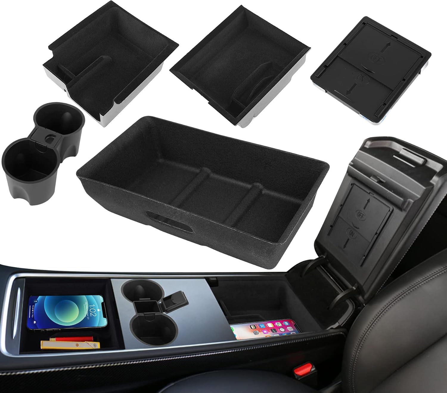 Amazon.com: Center Console Organizer Tray for Tesla Model Y : 5PCS ...